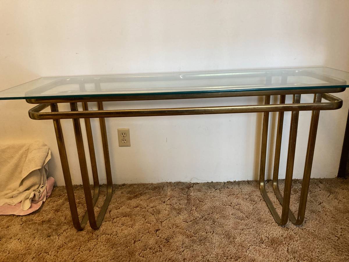 Glass Display Table w/Bronze Metal Frame