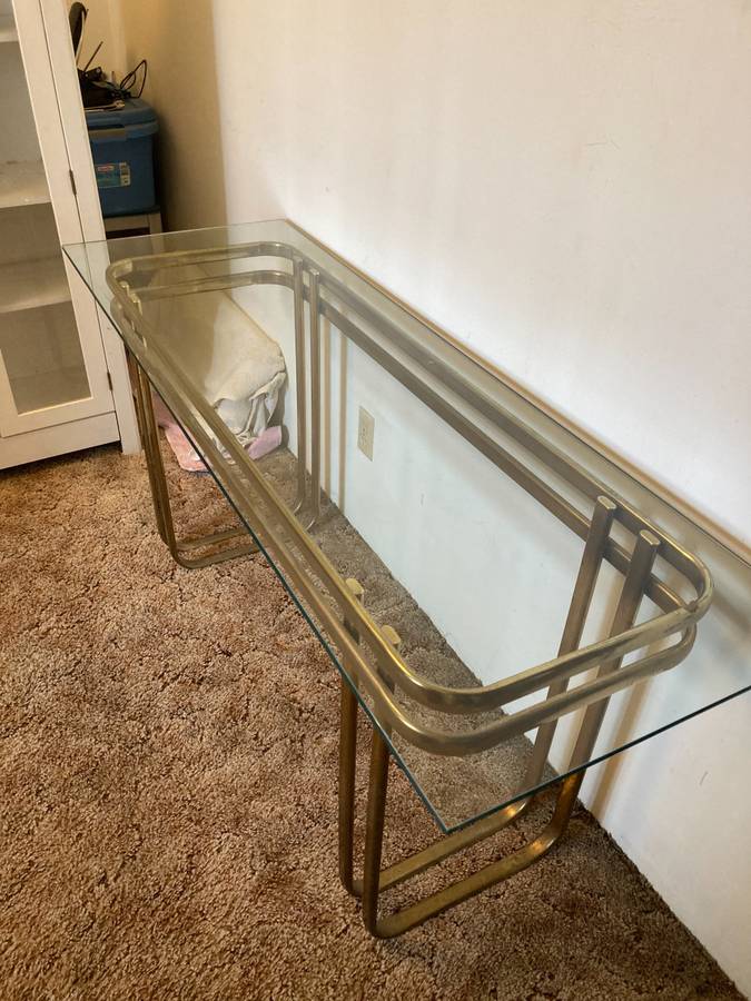 Glass Display Table w/Bronze Metal Frame