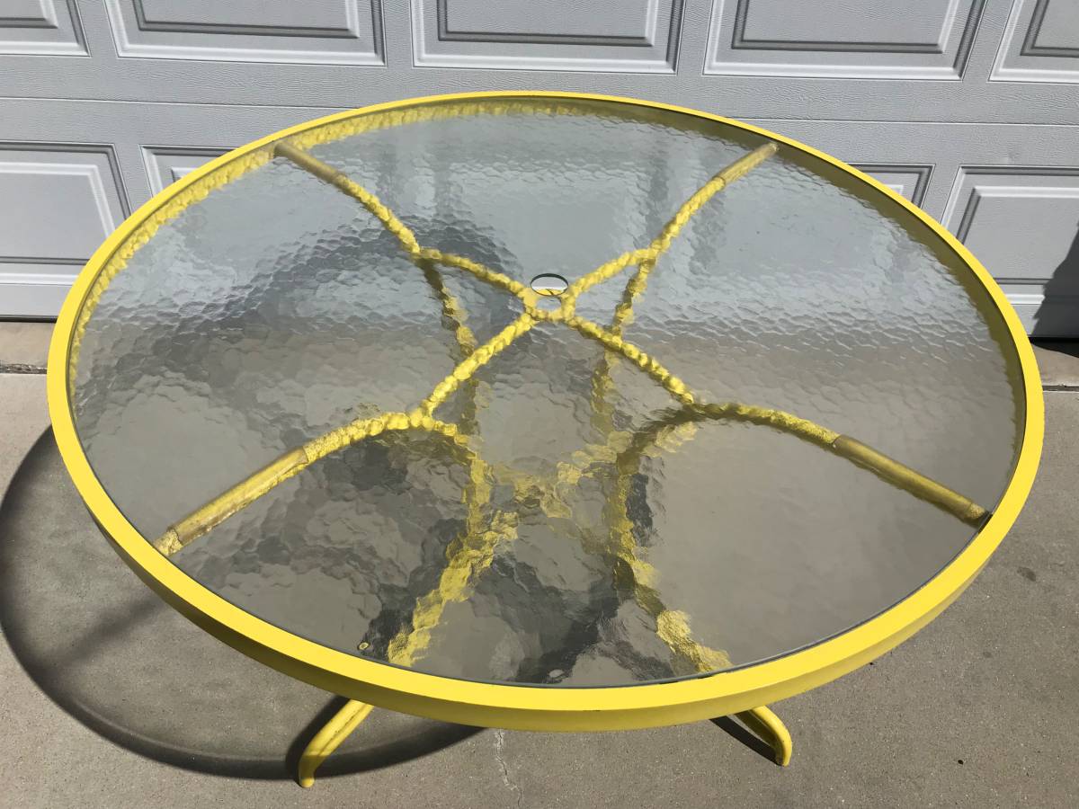Round Glass Top Patio Table with Umbrella Hole